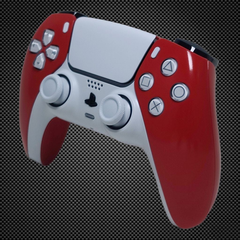 Red & White Themed PS5 Custom Dualsense Controller – Primzstar Modz