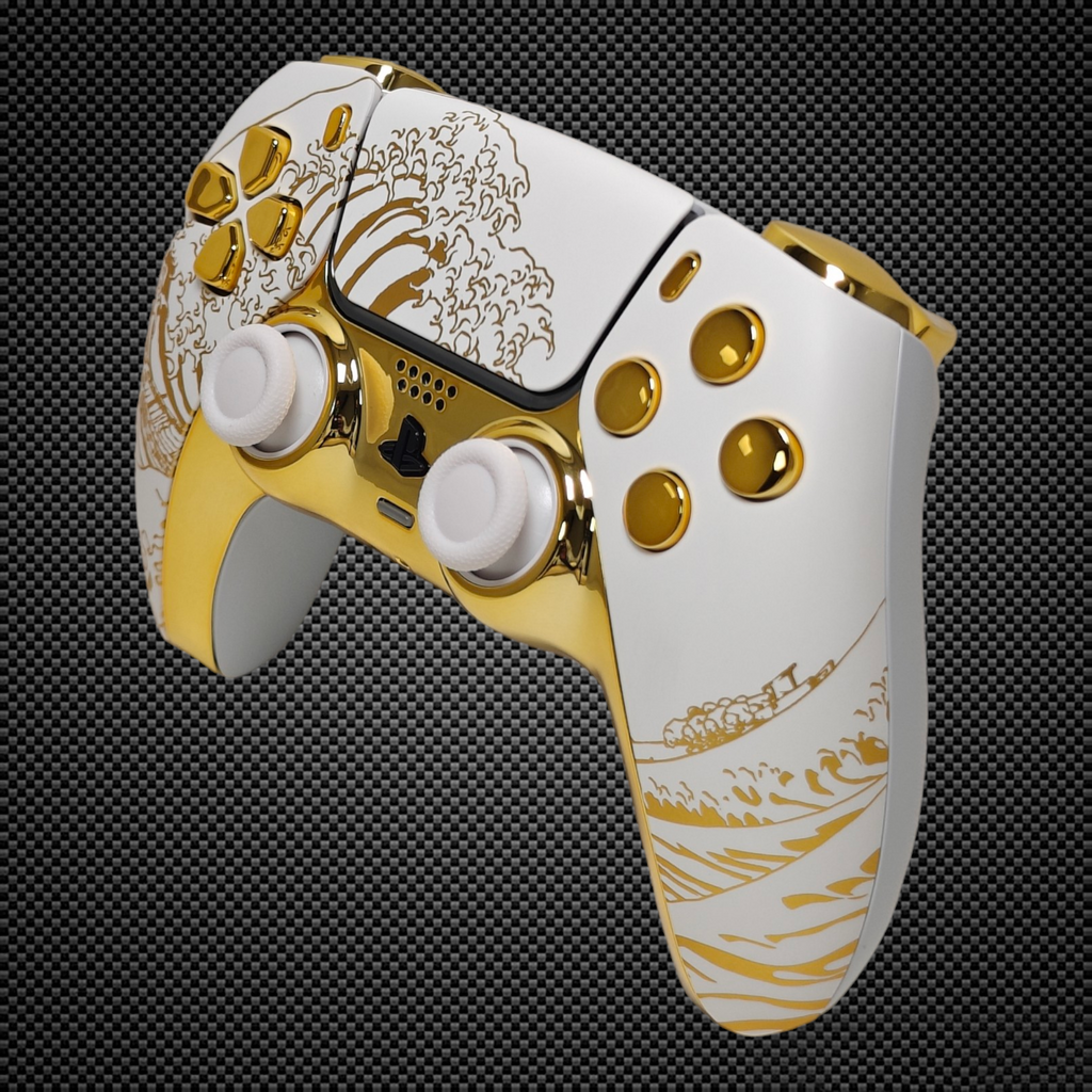 Golden Waves White Themed PS5 Custom Dualsense Controller – Primzstar Modz