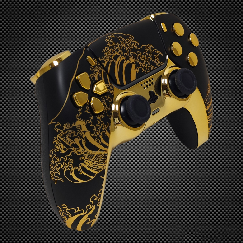 Golden Waves Black Themed PS5 Custom Dualsense Controller – Primzstar Modz