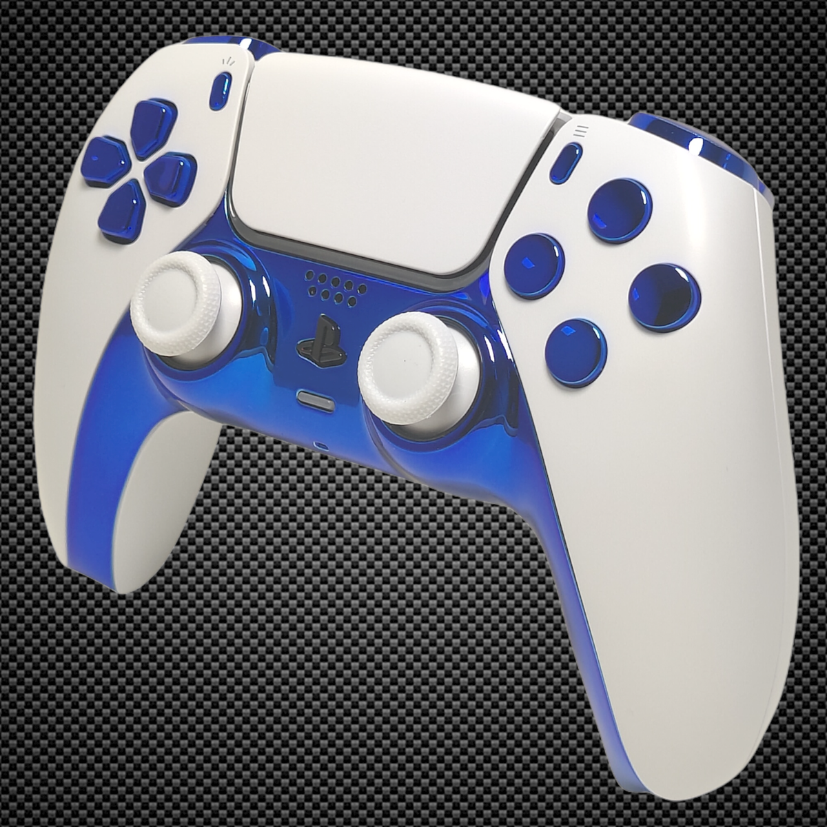 Arctic White Chrome Blue PS5 Custom Dualsense Controller – Primzstar Modz