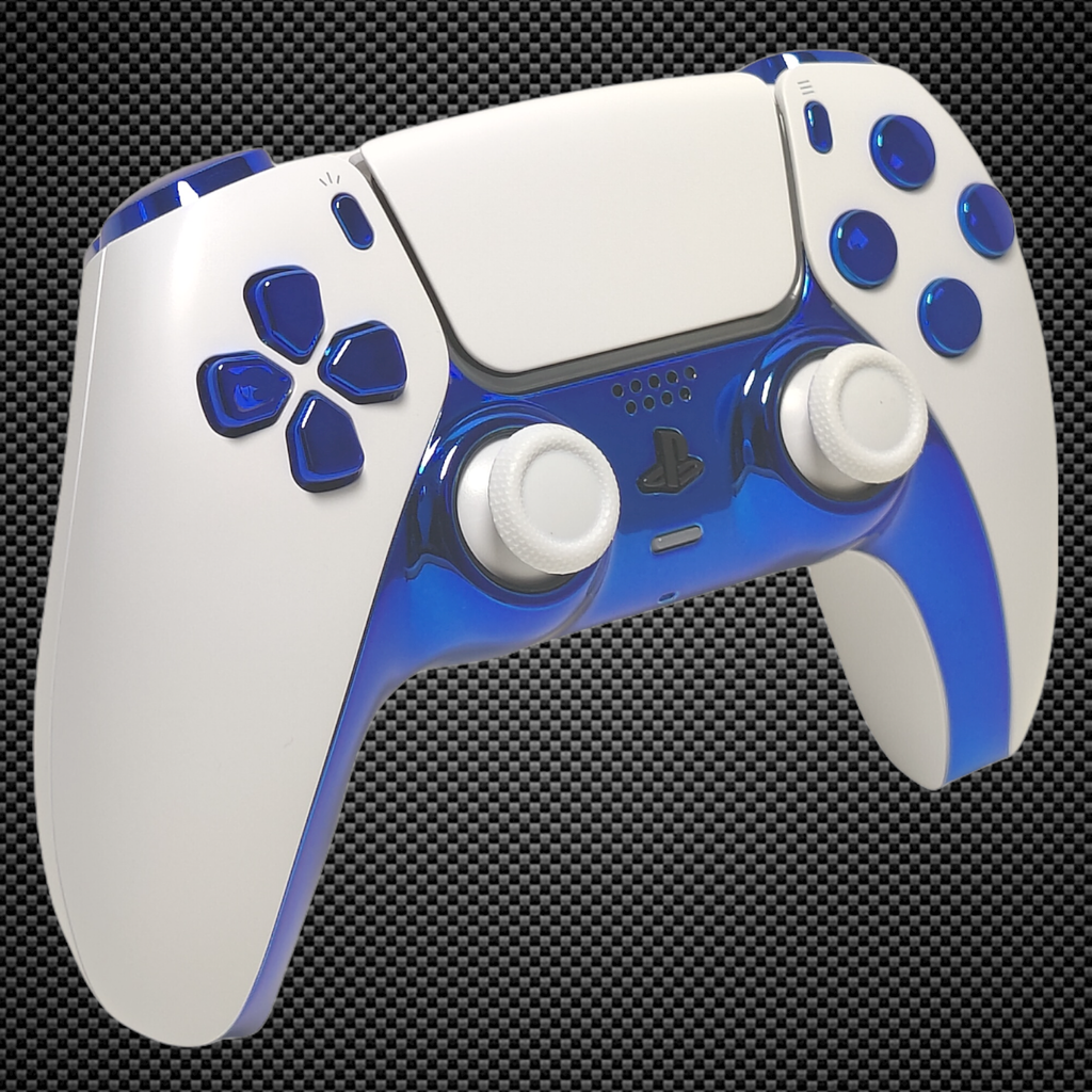 Arctic White Chrome Blue PS5 Custom Dualsense Controller – Primzstar Modz
