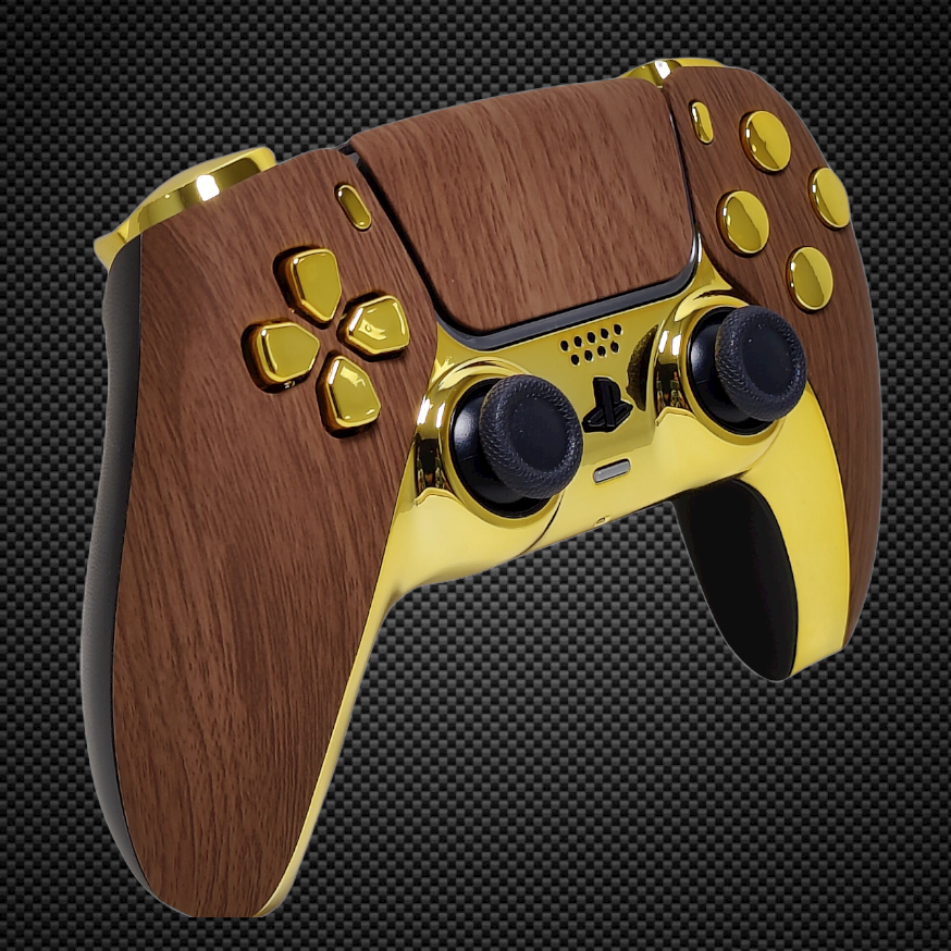 Wooden Gold Effect Themed PS5 Custom Dualsense Controller – Primzstar Modz