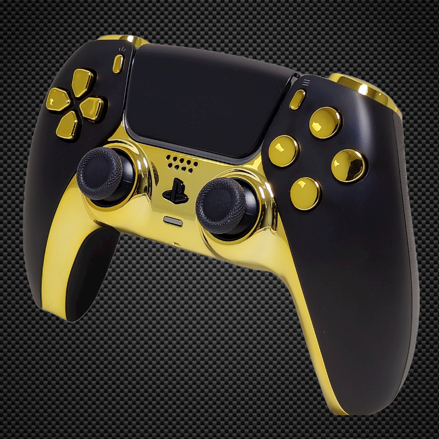 Black and Chrome Gold Themed PS5 Custom Dualsense Controller – Primzstar Modz