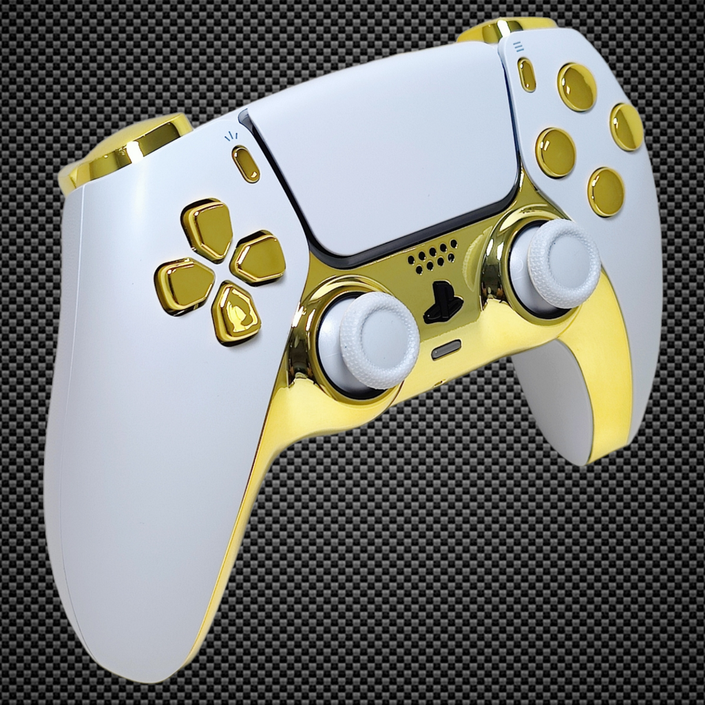 Arctic White Chrome Gold PS5 Custom Dualsense Controller – Primzstar Modz